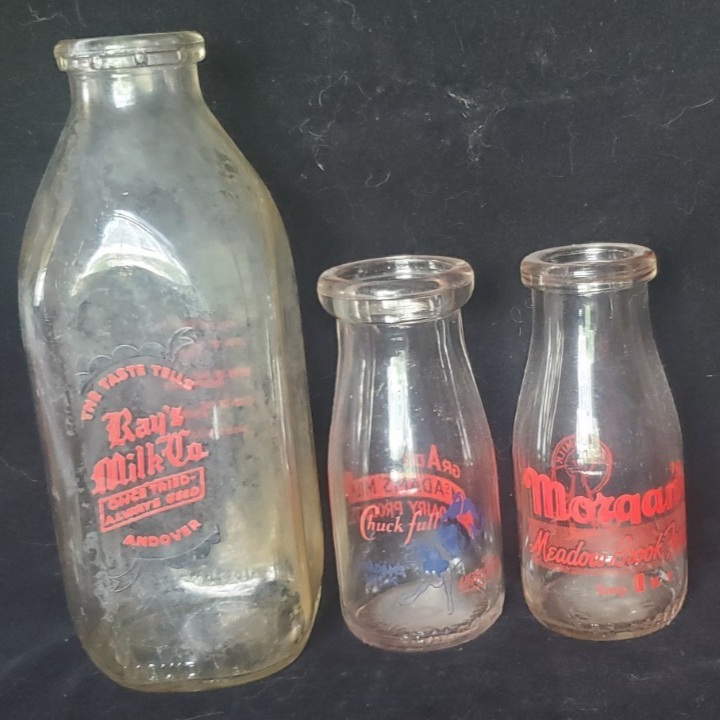 7 Vintage 1/2 pint 1 PT milk Cream bottles New England Valley Johnsons ...