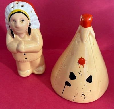Knobler (Taiwan) Vintage Native Indian Chief and Tepee Salt/pepper ...