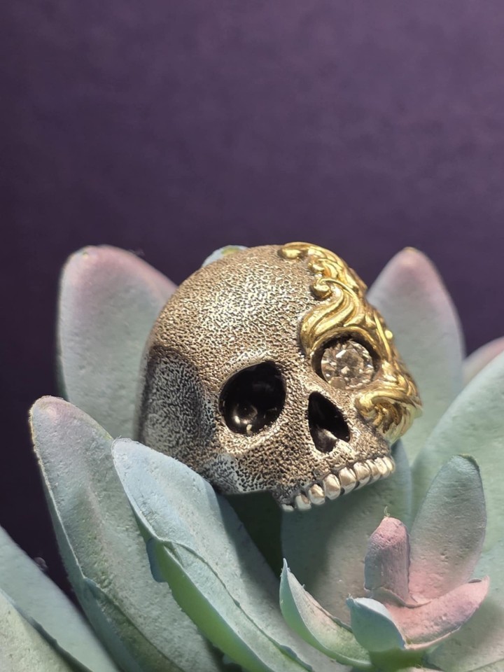 David Yurman Waves Skull Ring With Diamond Eye Sterling Silver 18 Karat ...