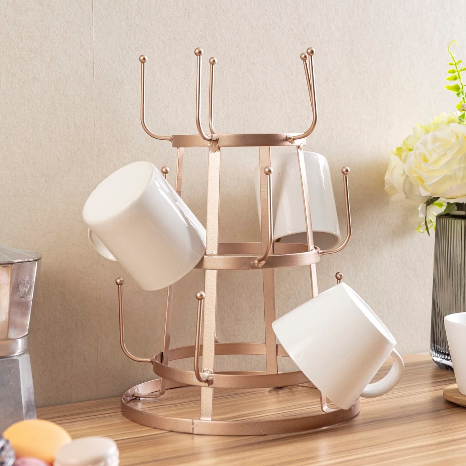 Tabletop Rose Gold Metal Coffee Mug Holder, Countertop Drinking Cup ...