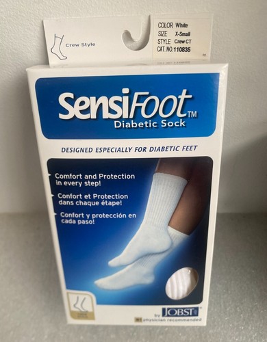 Jobst 110835 SensiFoot White X-Small Crew Closed Toe Diabetic Sock 8 ...
