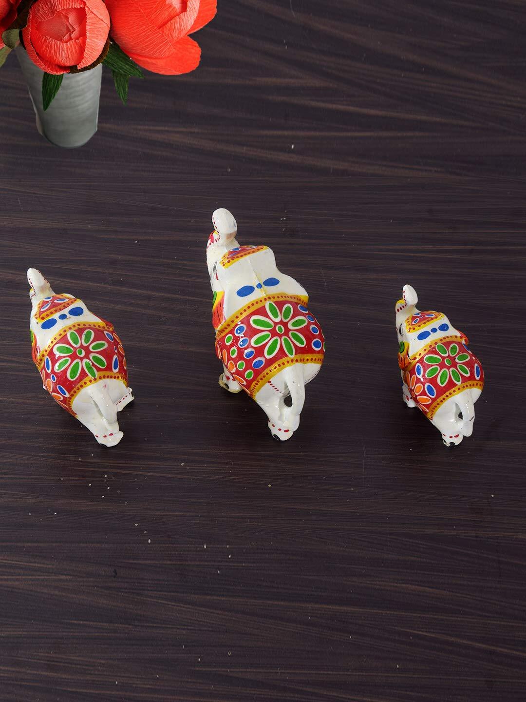 Paper Mache Elephant Idol & Showpiece For Home Decor Set of 3 White ...