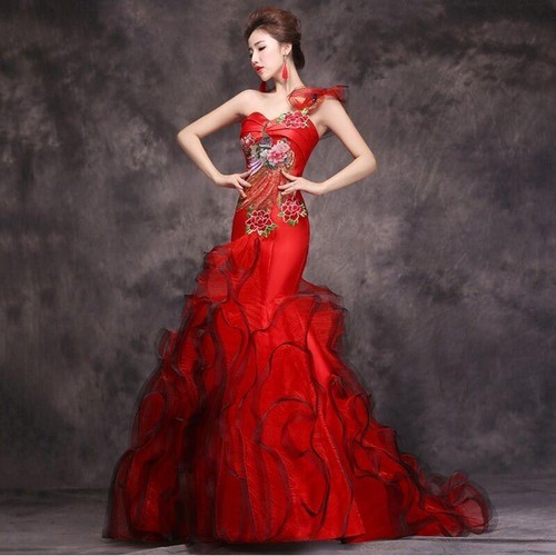Women's Elegant Embroidery Chinese Retro Ball Gown Wedding Evening ...