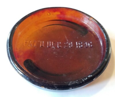 Antique 1800's Glass Apothecary/ Medicine Jar Lid Amber Brown Pat'd Dec ...