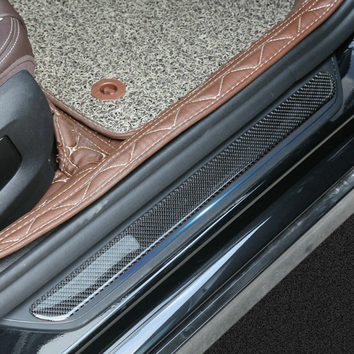 Car Carbon Fiber Door Sill Scuff Plate Panel Step Protector Accessories ...