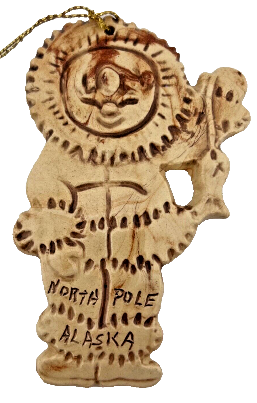 Vintage 80's Christmas Ornament - NORTH POLE ALASKAN CLAY ESKIMO INUIT ...