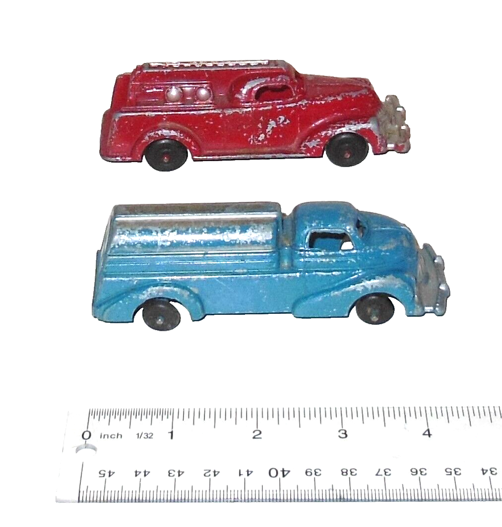VINTAGE LOT OF 2 MANOIL METAL TRUCKS, 1 TANKER & 1 FIRE TRUCK - MADE IN ...