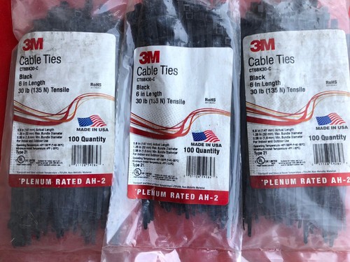 (300) 3M CT6BK30-C BLACK COLORED 6" INCH 30 LB TENSILE CABLE ZIP TIES ...