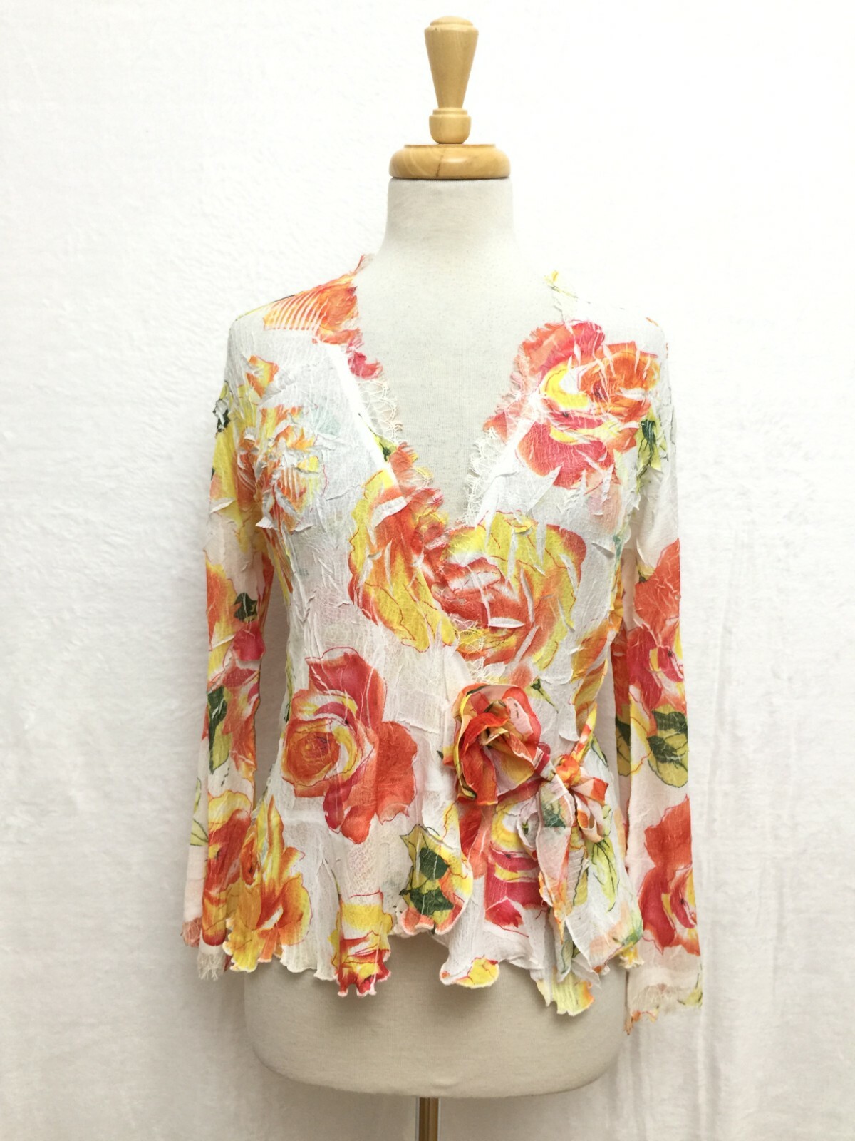 Caché White Lace White Floral Print Stretch Ruffle Wr… - Gem