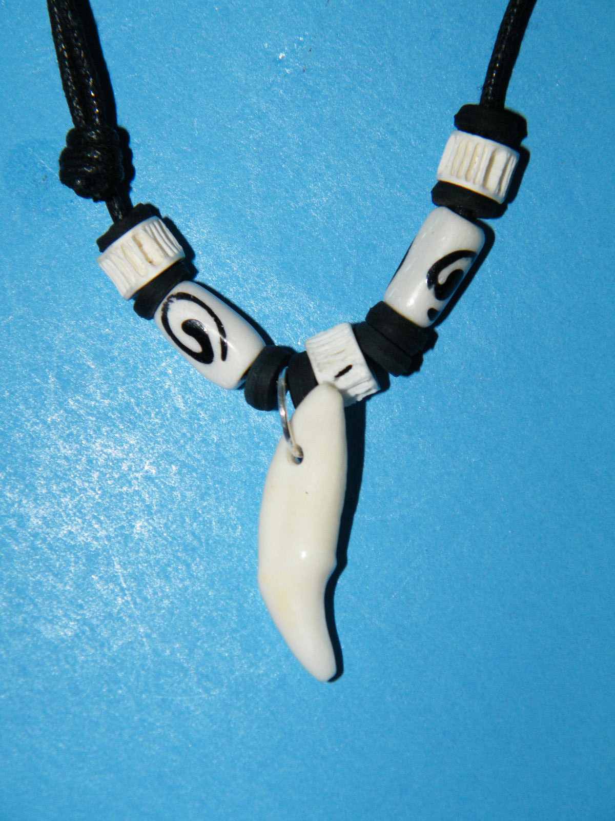 White Coyote Tooth Necklace REAL Teeth Black White Beads 16"-28" Black ...