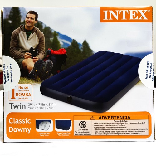 INTEX Inflatable Air Bed Mattress Camping Blue Twin Size Classic Downy ...