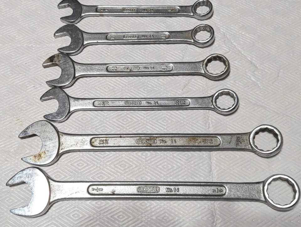 Vintage Gedore Wrench Set Lot 10 Piece Drop Forged India Numbered 7/16 ...
