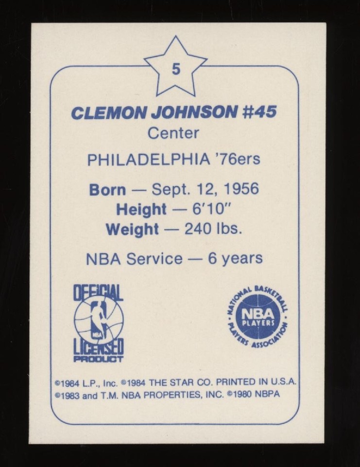 1984 Clemon Johnson STAR Basketball 76ers Arena #5 *NICE* Invest NOW ...