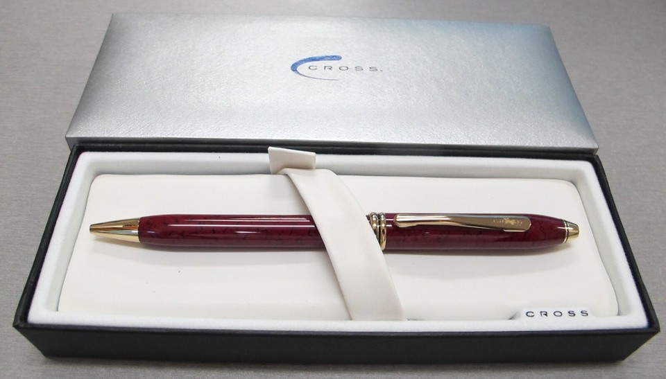 Cross Townsend Ballpoint Pen Cardinal Red Lacquer & Gold New In Box 682 ...