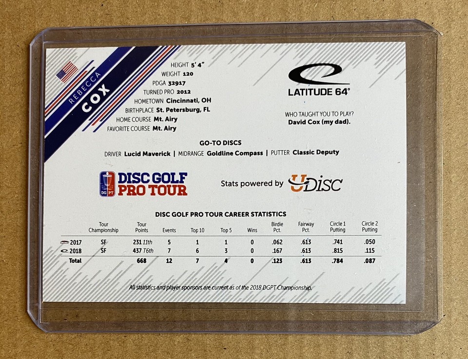 ⭐️2019⭐️ Disc Golf Pro Tour DGPT Rebecca Cox Trading Card Team Latitude ...