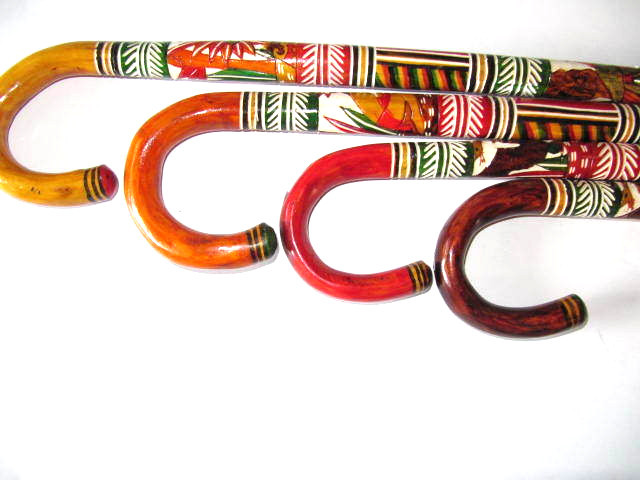 Hand Carved Wooden Cane Walking Stick Mexican Aztec Hand Painted Mexico ...