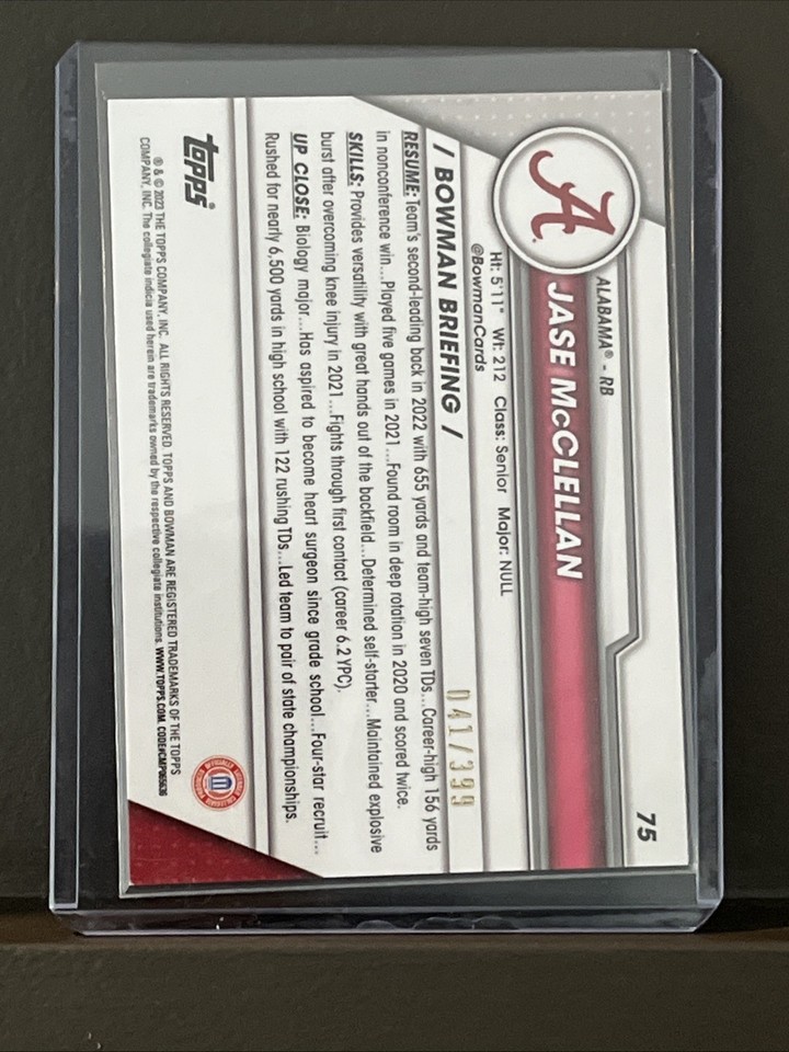 2023 Bowman University Chrome #75 Jase McClellan Purple Mini-Diamond ...