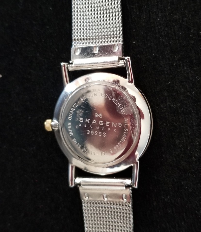 Skagen Silver Tone Slim Watch Mirror Bezel 39SSS Mesh Band 5.5"-6.75 ...