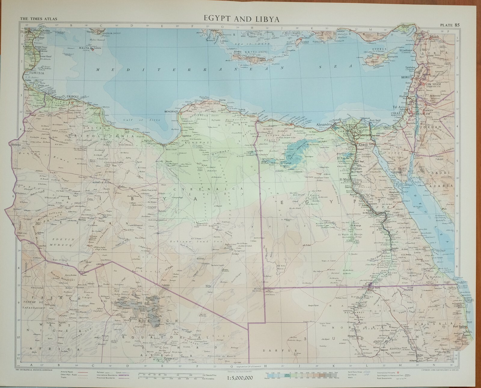 1956 LARGE MAP EGYPT & LIBYA CAIRO ALEXANDRIA PORT SAID ISRAEL BENGHAZI ...
