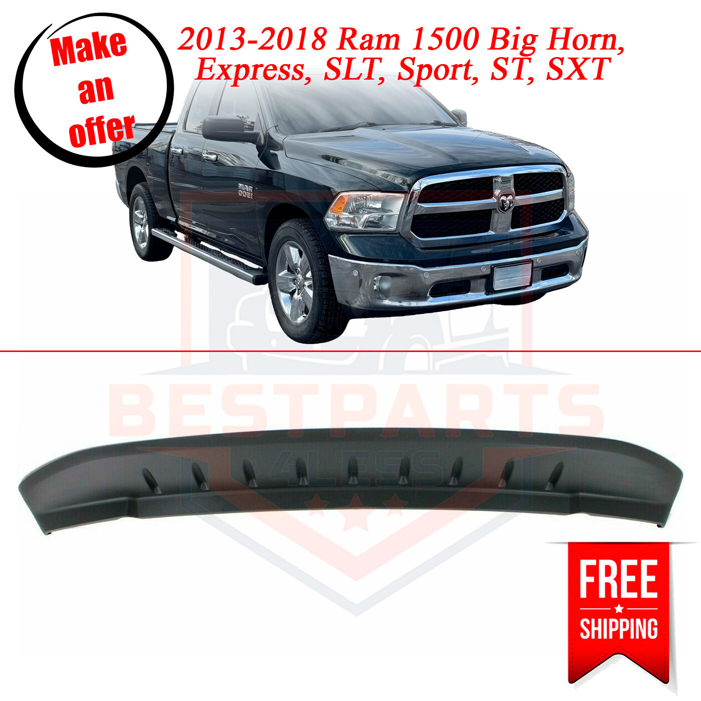 NEW Front Valance 5182326AA CH1090147 Plastic Textured for 2013-2018 ...