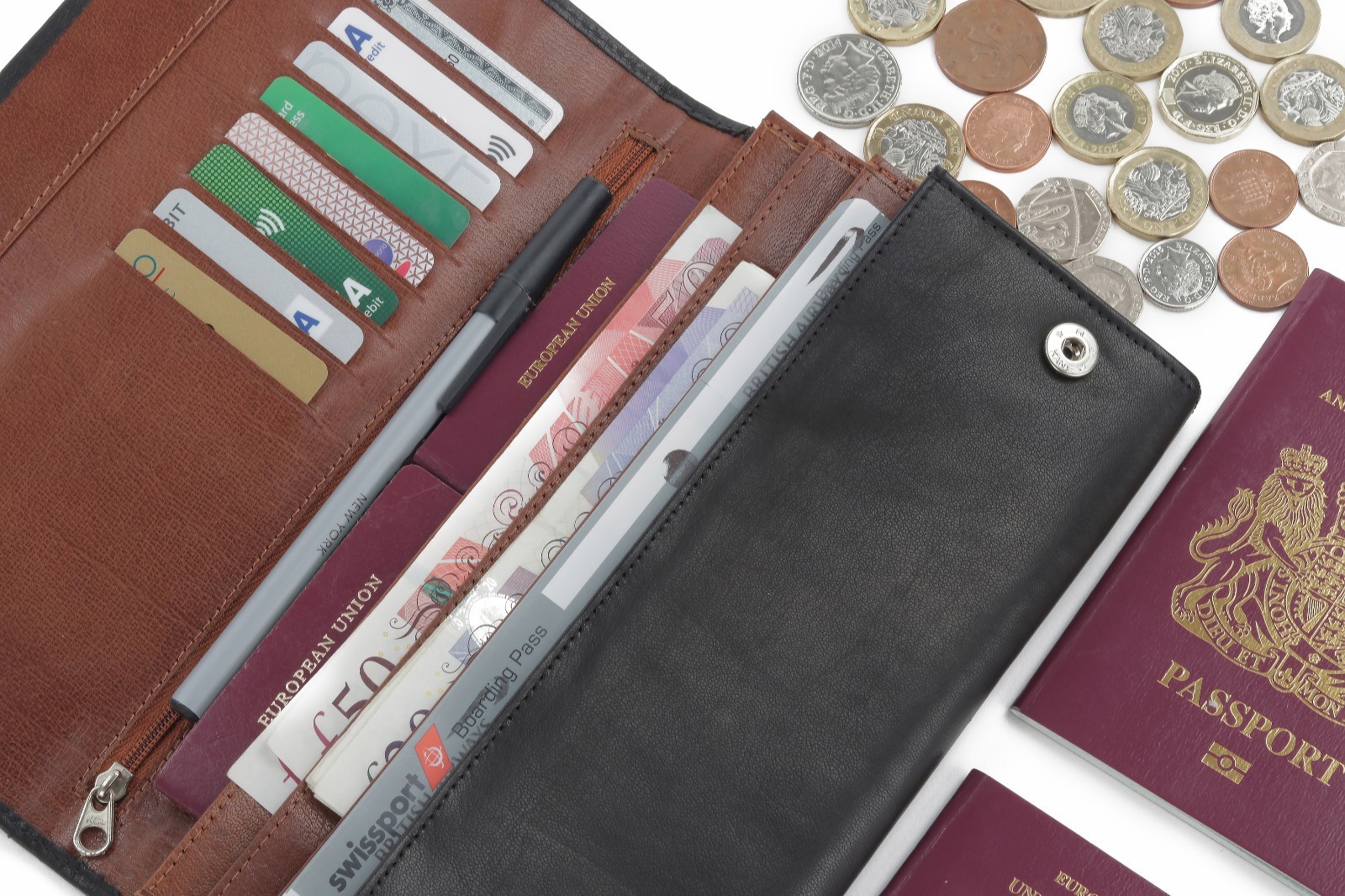 WOODBRIDGE BLACK REAL LEATHER TRAVEL DOCUMENT WALLET PASSPORT ORGANISER ...