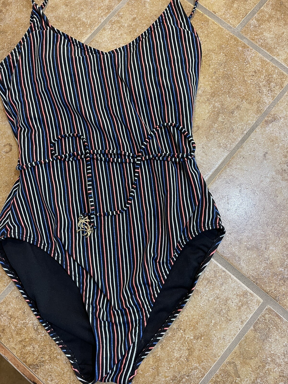 black Striped NO BOUNDARIES one piece swim suit medi… - Gem