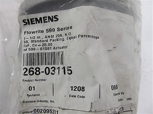 Siemens, 268-03115, 1 1/2" Flowrite 599 Series Valve & Actuator | eBay