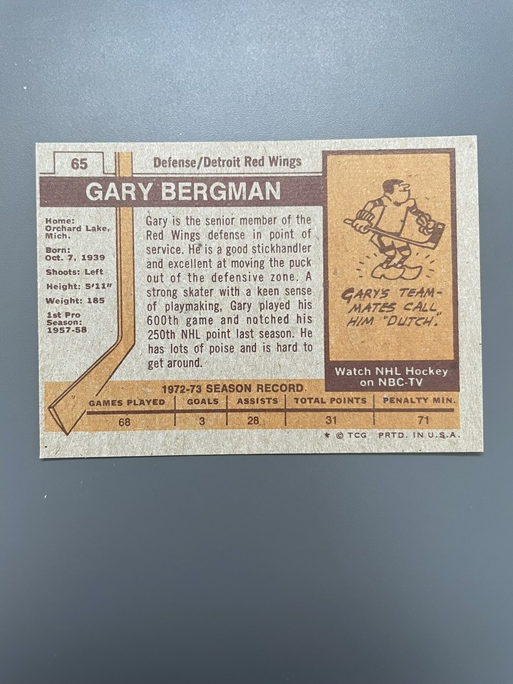 1973-74 Topps Gary Bergman #65 | eBay