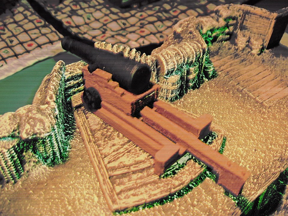 CIVIL WAR CORNER EARTHEN FORT SECTION W/CANNON & CONFEDERATE CREW54MM ...