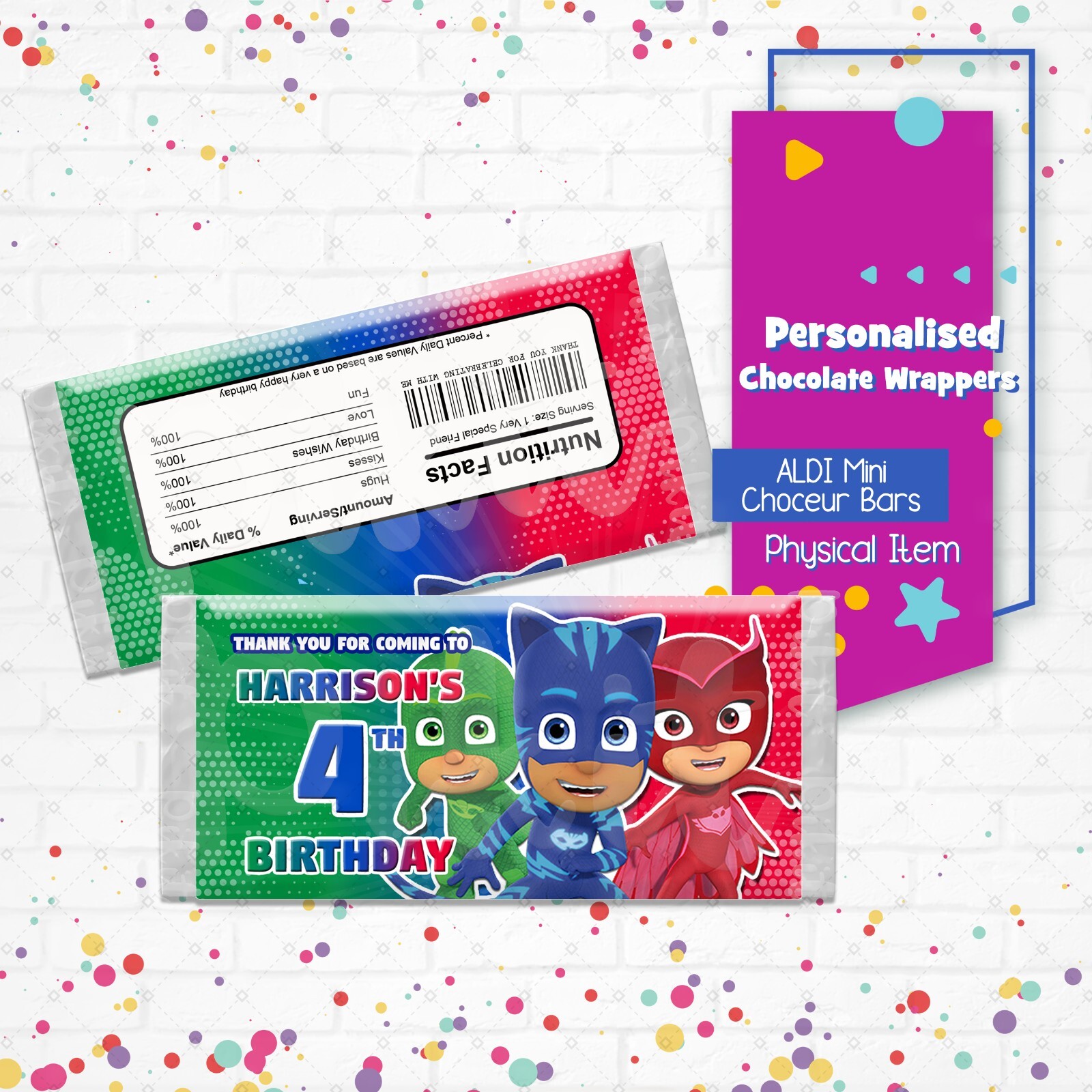 PRINTED 12x PJ MASK Personalised Chocolate Bar Wrappers | eBay