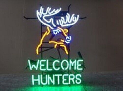 Welcome Hunters Deer Stag Buck 16"x20" Neon Light Sign Wall Home Shop ...