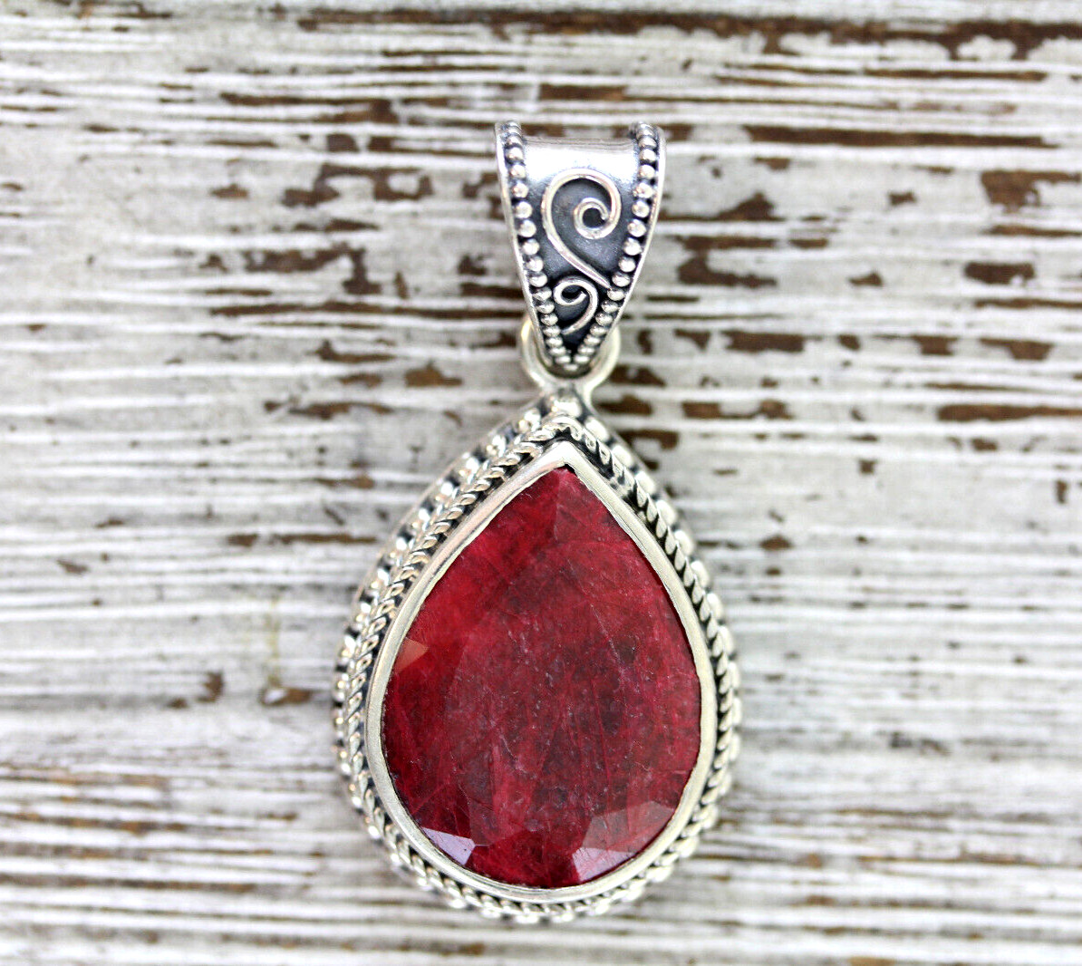 STUNNING RED GEMSTONE BALI STERLING SILVER 925 PENDAN… - Gem