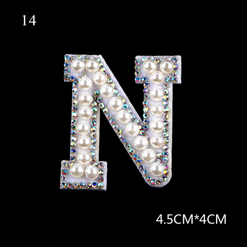 A-Z Letter Pearl Patches Rhinestone Iron Sew On Applique Alphabet ...