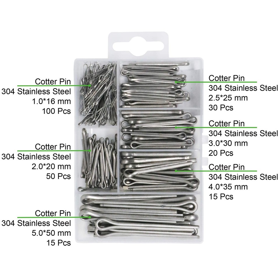T.K.Excellent 304 Stainless Steel Cotter Pin Assortment Set Value Kit ...