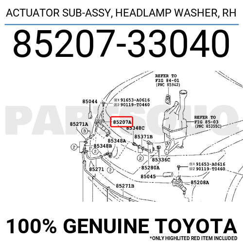 8520733040 Genuine Toyota ACTUATOR SUB-ASSY, HEADLAMP WASHER, RH 85207 ...