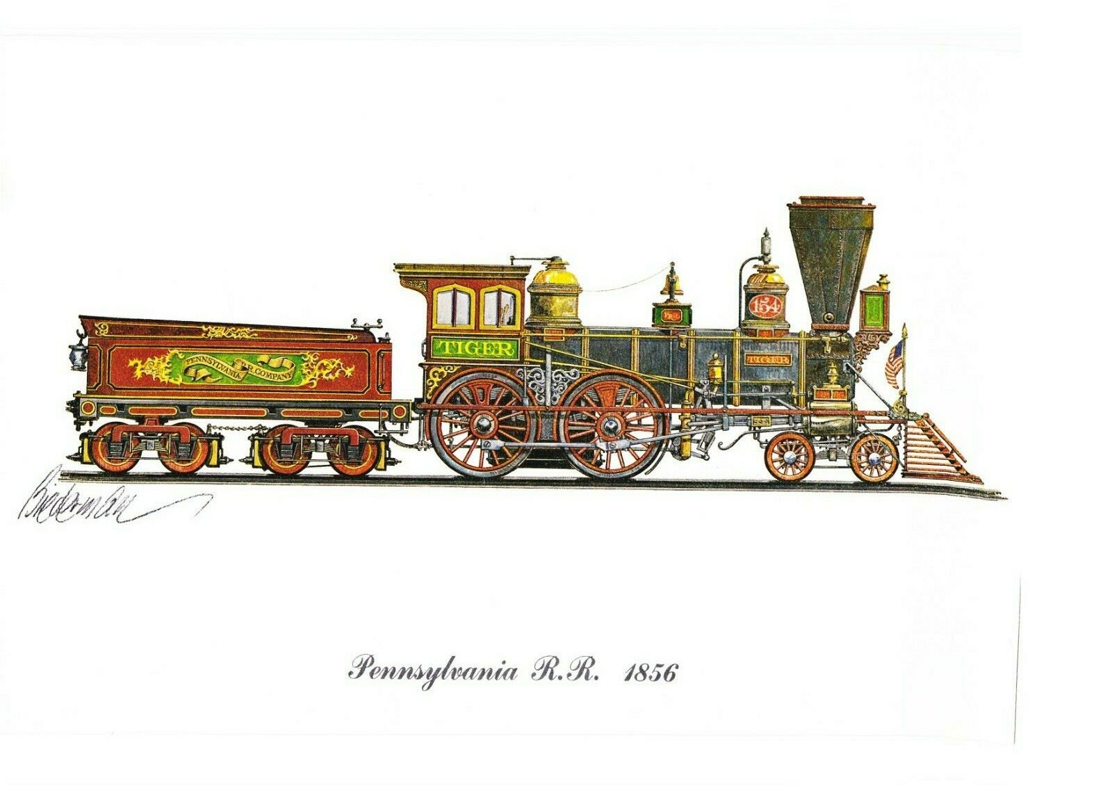 vintage print train Tiger Pennsylvania R.R. 1856 Railroad Calendar 15 ...