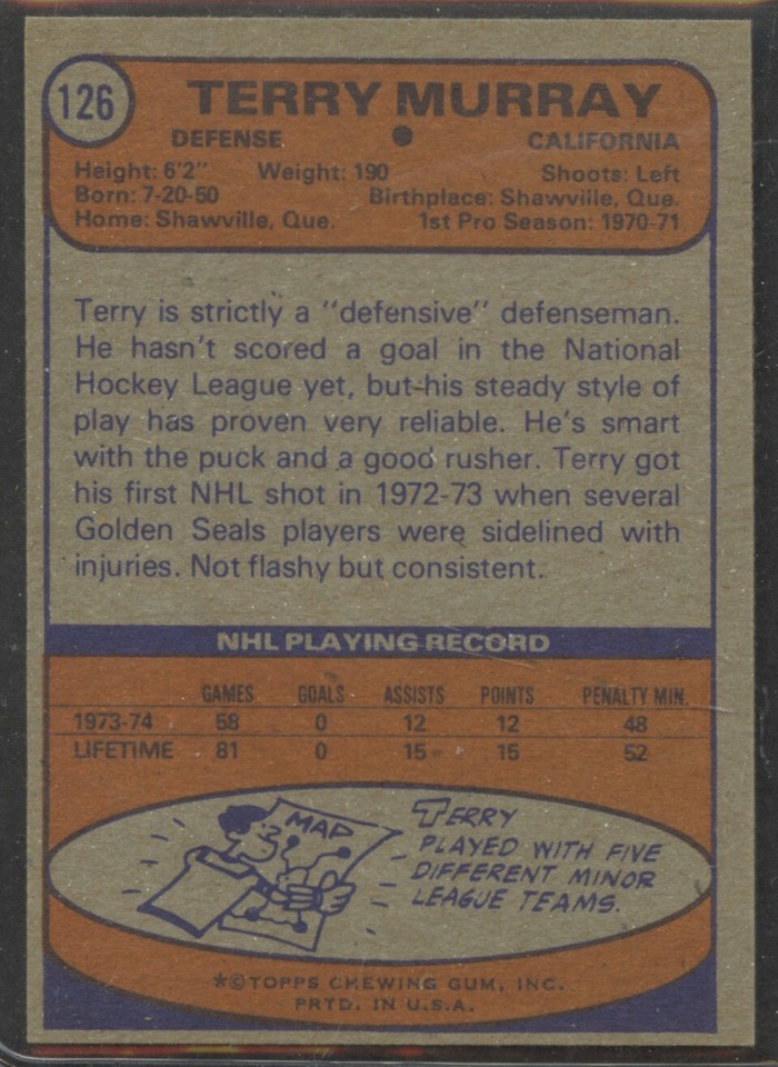 1974-75 Topps #126 Terry Murray California Golden Seals | eBay