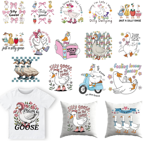 Silly Goose Iron on Transfers - 16 Sheets Cute DTF Ready to Press Heat ...