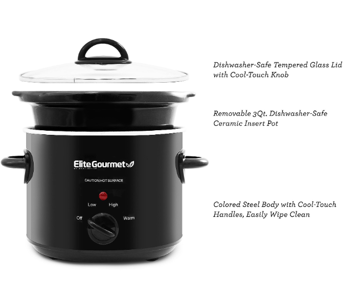 Elite Gourmet 3 Quart Slow Cooker, Compact Kitchen Crock Pot | eBay