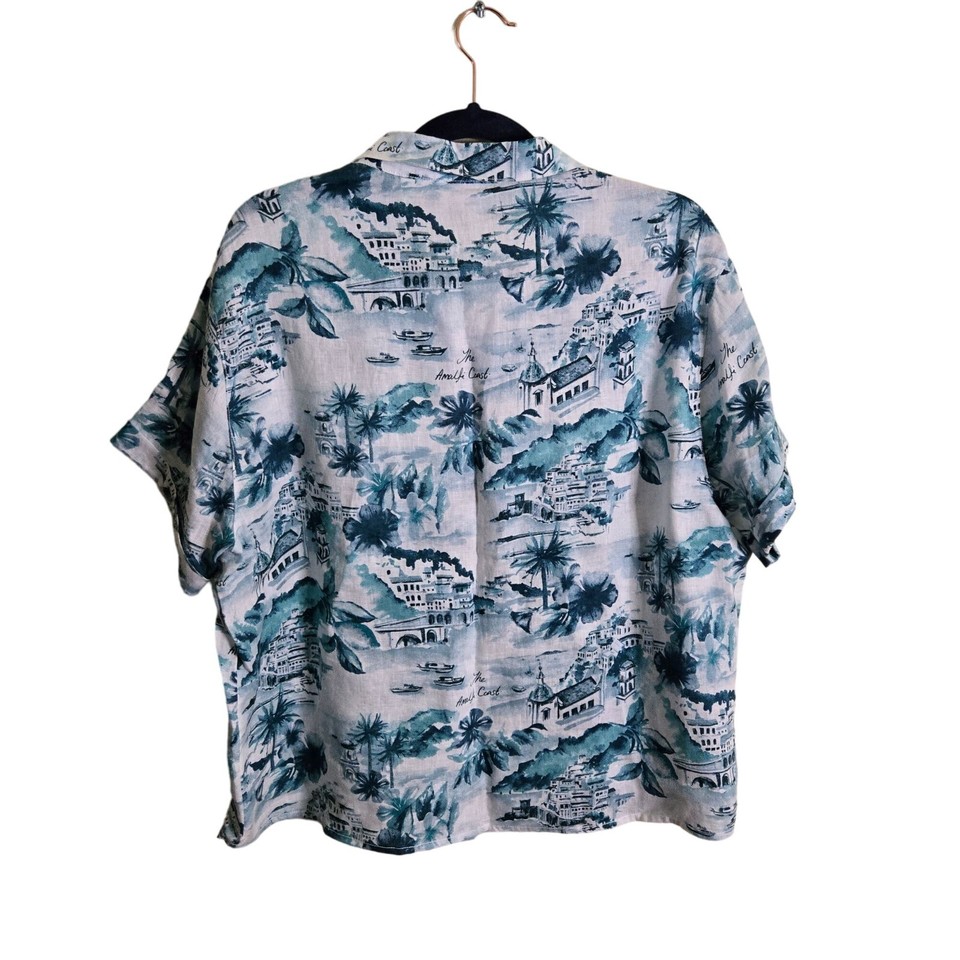 Cynthia Rowley 100% Linen Amalfi Coast Italy Print Button Front Shirt ...