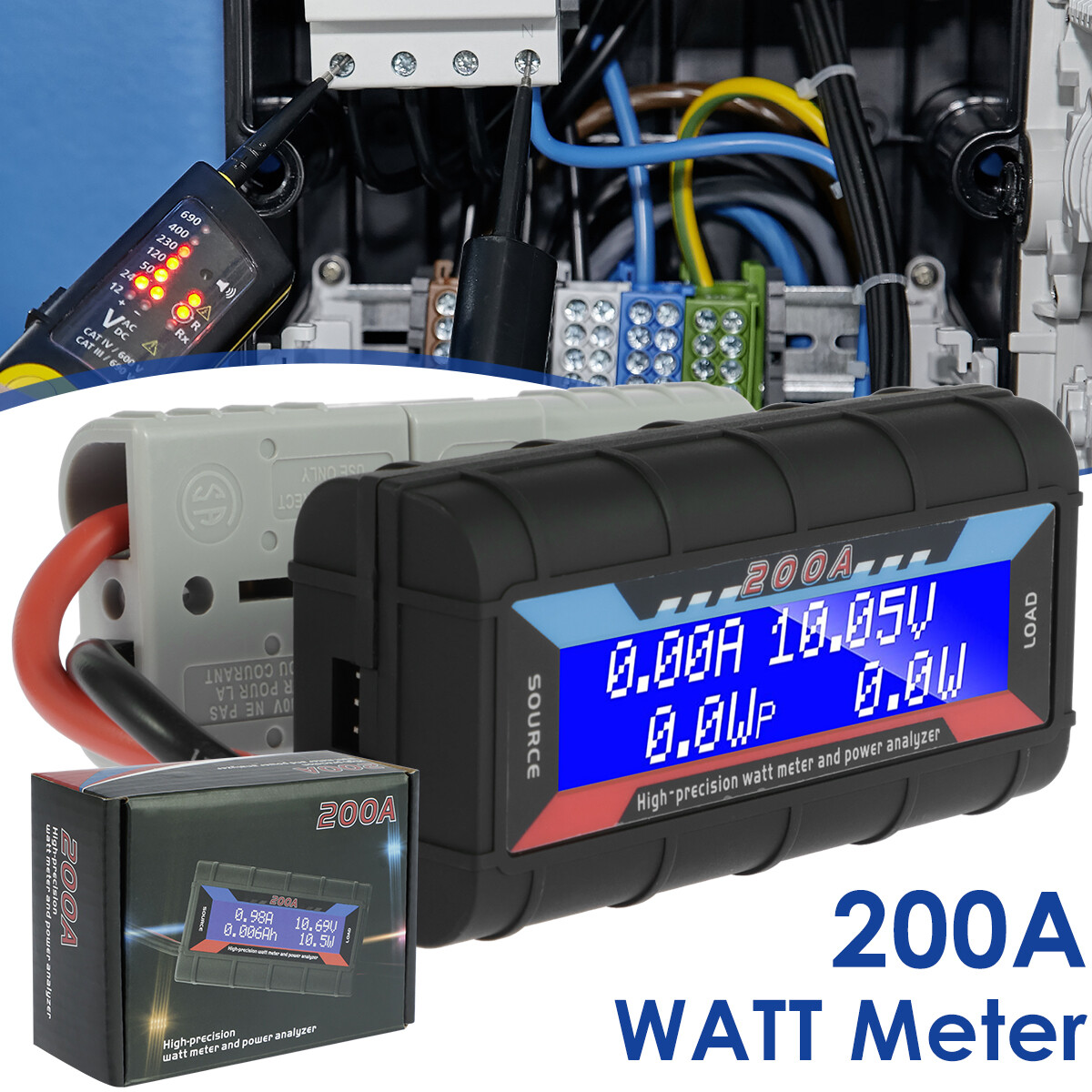 200A DC Digital Monitor LCD Voltmeter Amp Watt RC Battery Solar Power ...