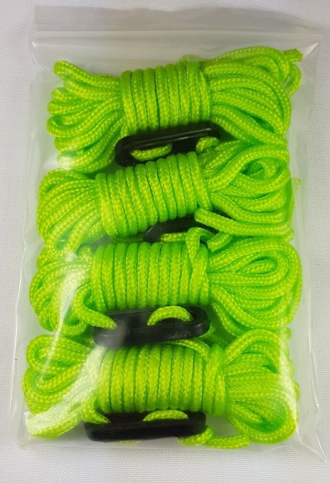 X4 LONG 4M GREEN Guy Line Ropes 4 Metre Tent bright rope gazebo awning ...
