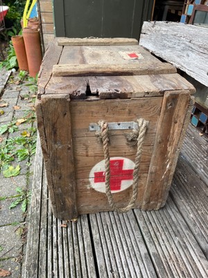 Vintage Wooden Red Cross First Aid Box – Rustic Military Style Crate ...
