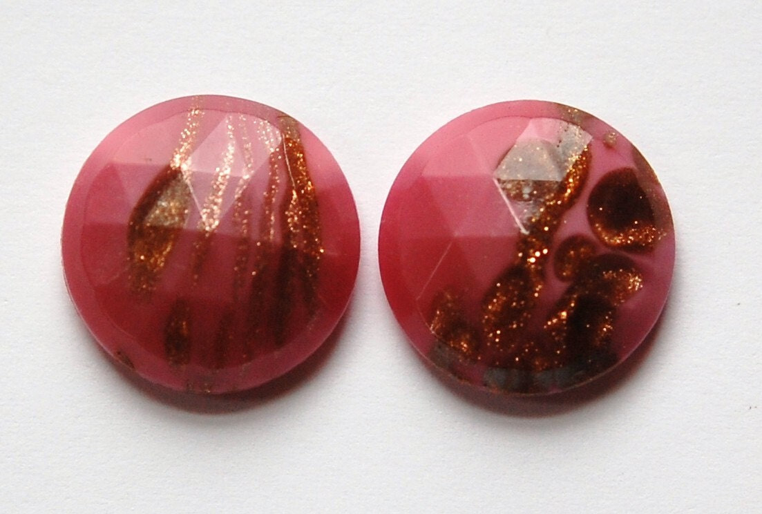 Vintage Pink Faceted Glass with Goldstone 18mm (2) cab780B | eBay