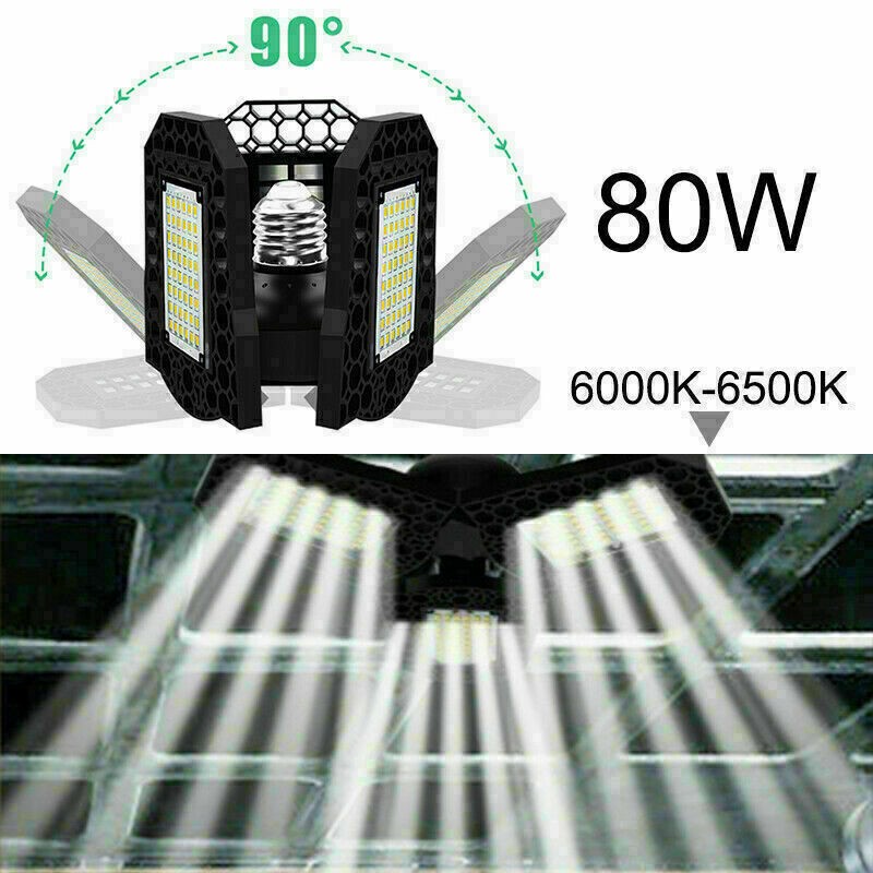 Deformable LED 80W 8000LM Garage Light Super Bright Shop Ceiling Lights ...