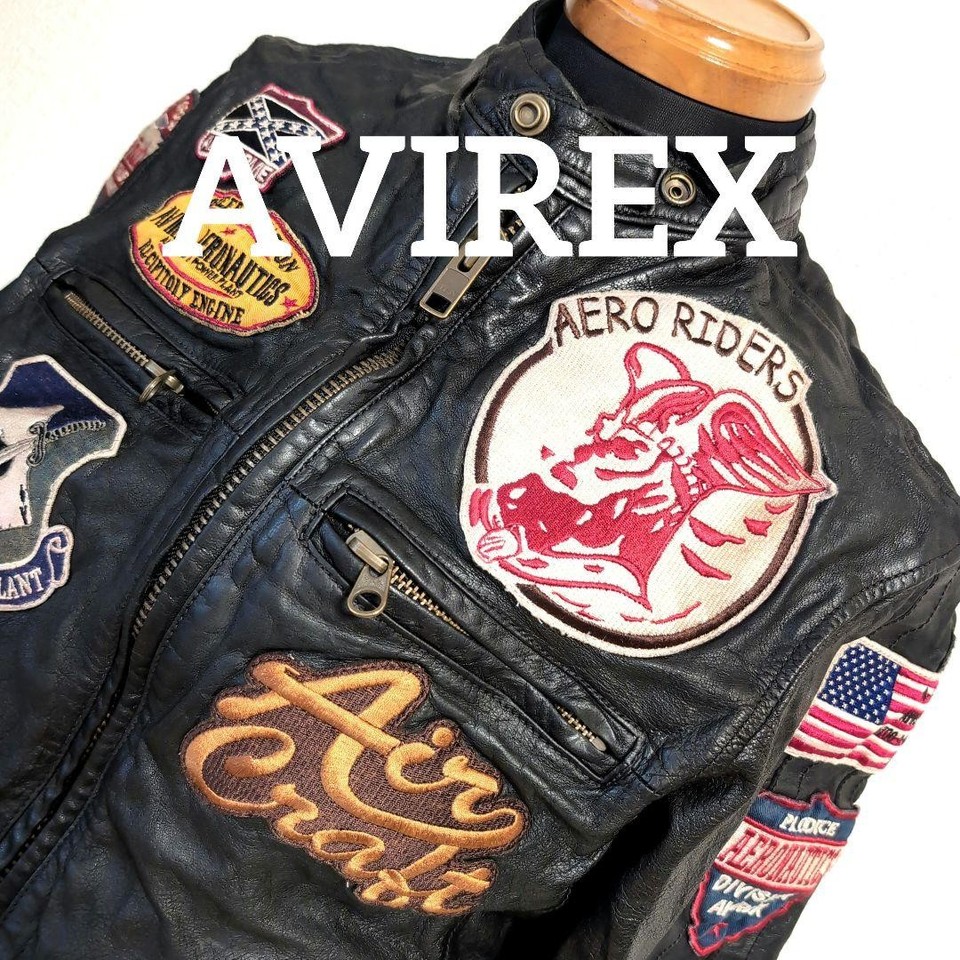 AVIREX Leather Single Riders Motorcycle Jacket L Black Width 49cm ...