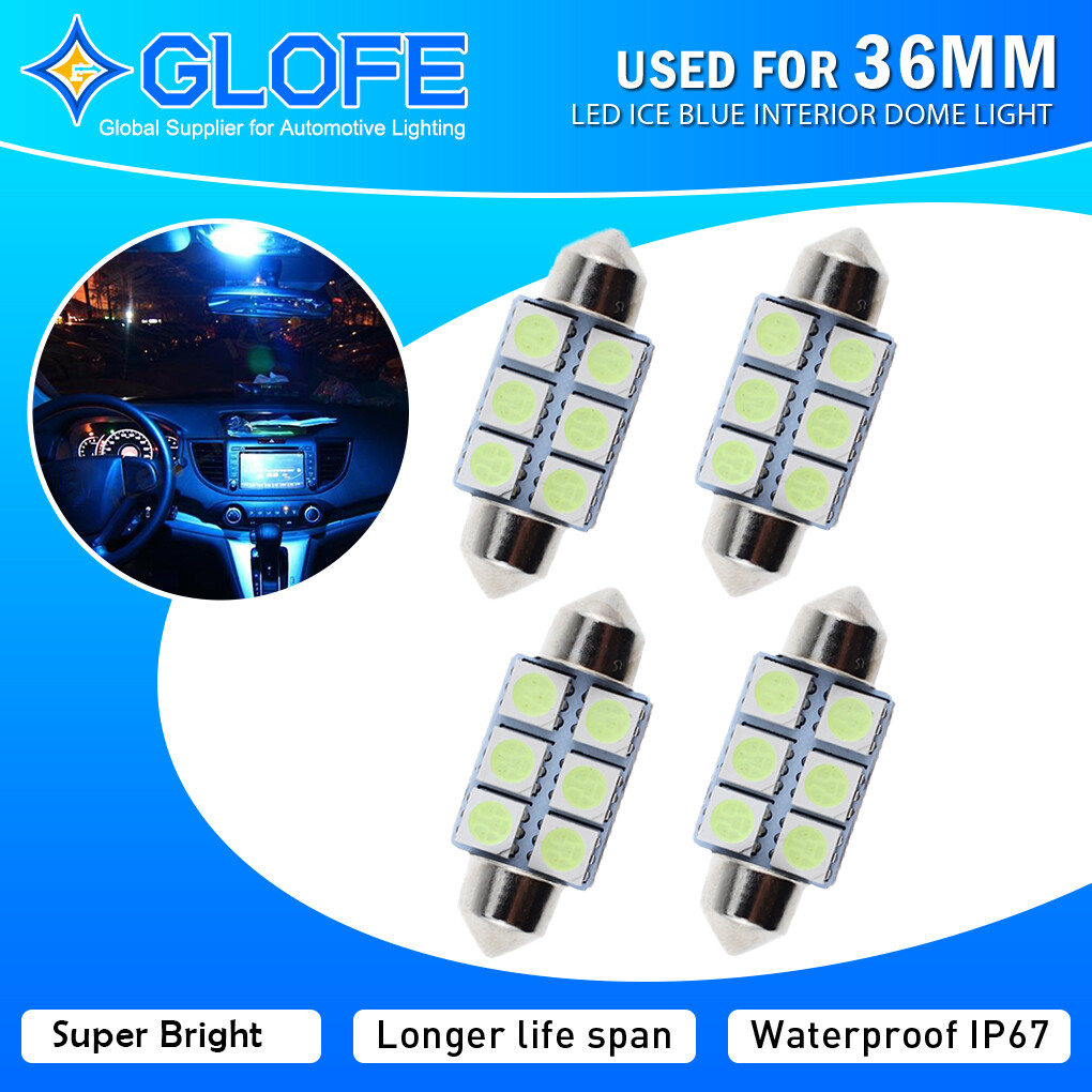 4x Ice Blue 36MM DE3425 6411 5050 6-SMD Festoon LED Interior Dome Map ...