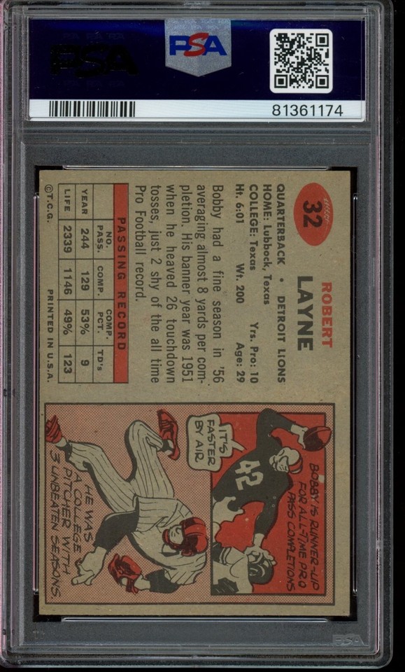 1957 Topps #32 Bobby Layne (HOF) - PSA 6 | eBay