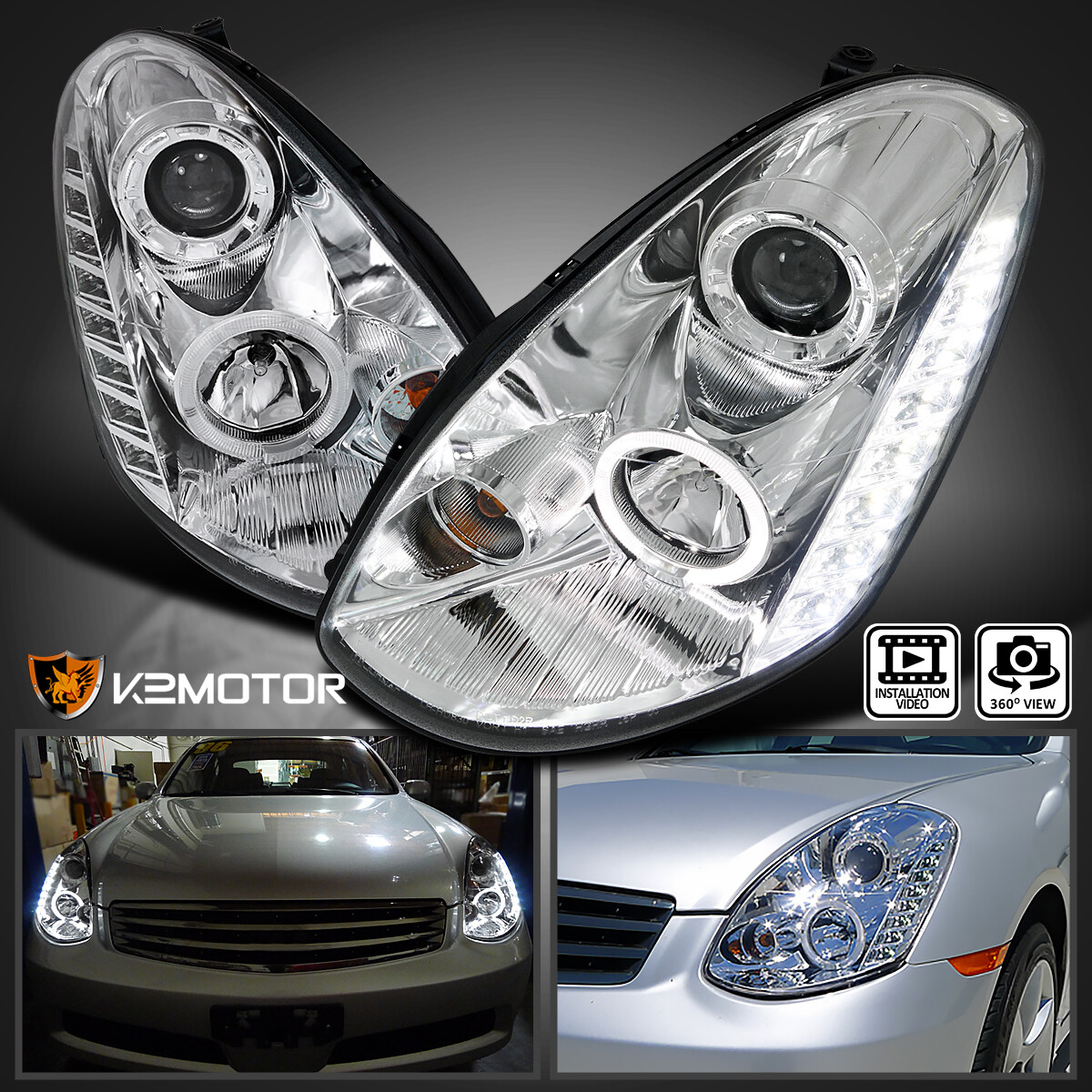 Fits 2005-2006 Infiniti G35 4DR Sedan LED Strip Halo Projector ...