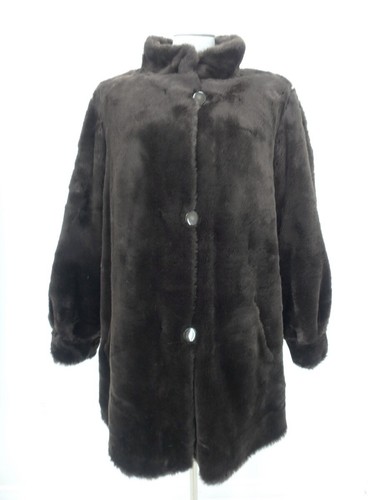 REVERSIBLE Sheared Beaver Faux Fur Coat Jacket Large Brown Women's ...